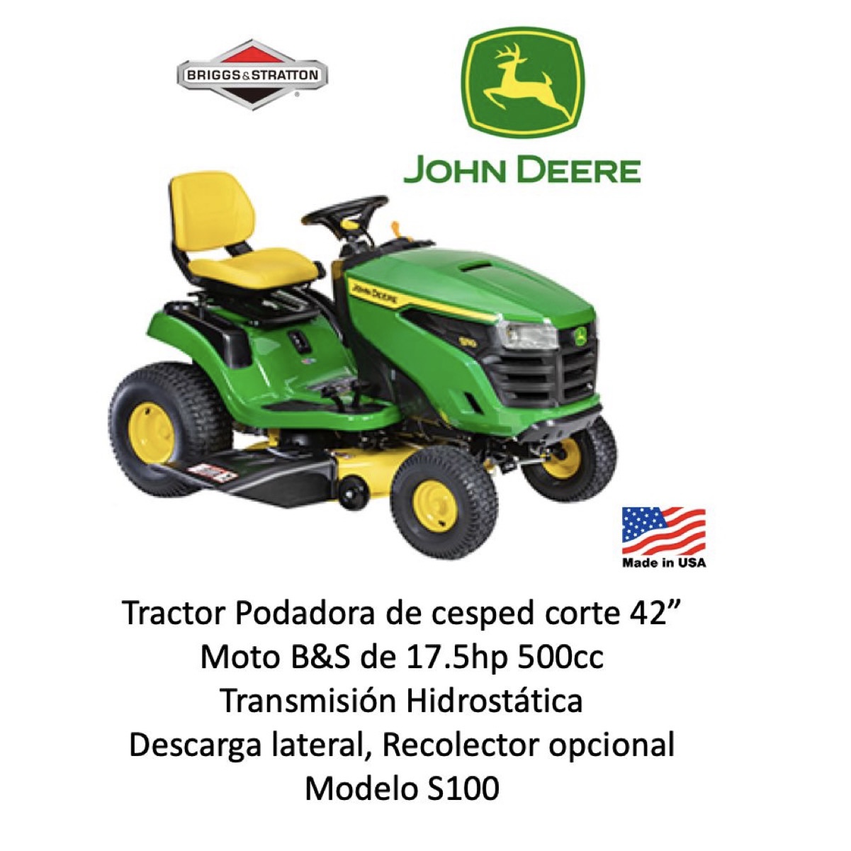 PODADORA TIPO TRACTOR JD 17.5 HP. – Abastecedora del jardin